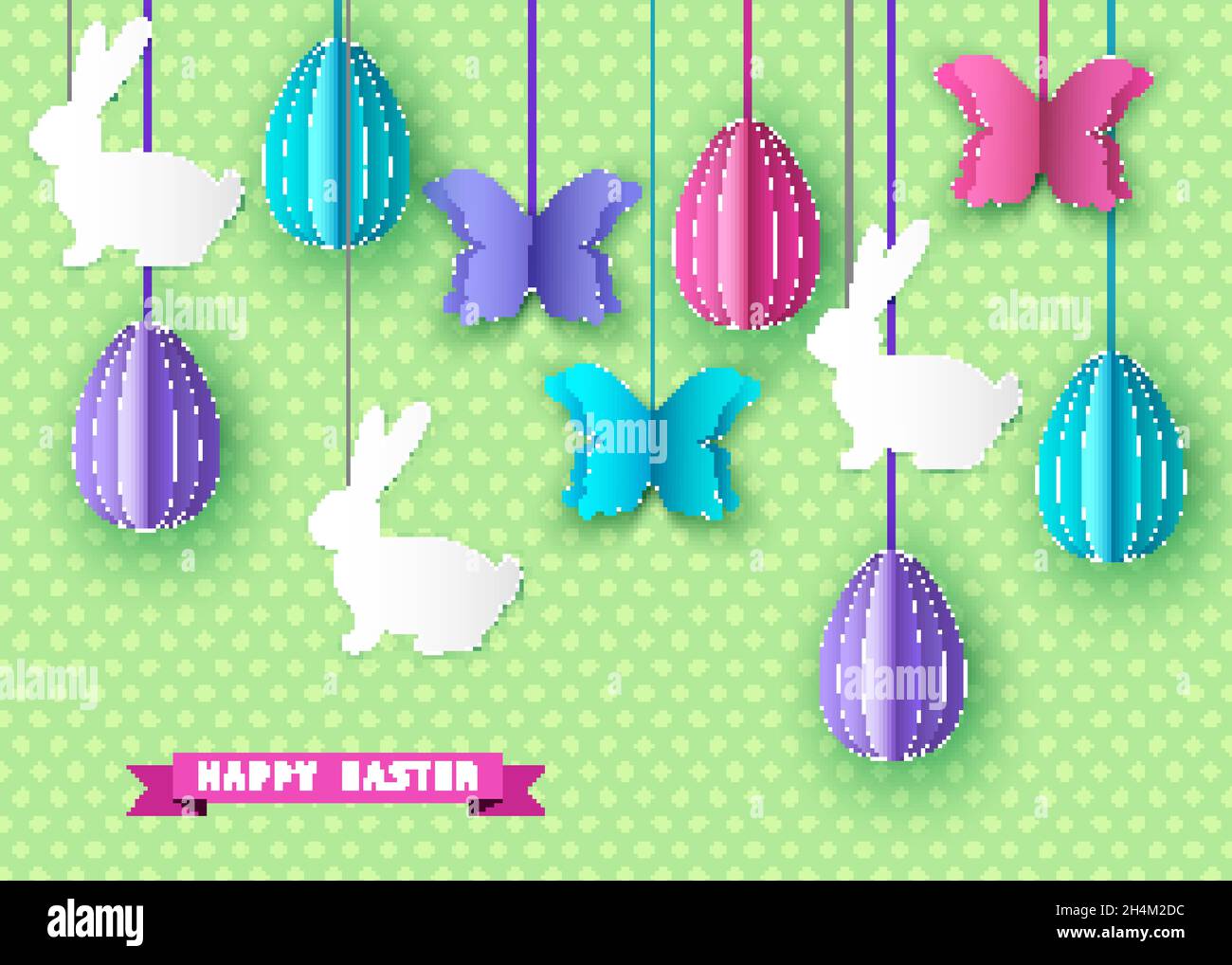 Happy easter background with papercut eggs, butterfly and bunny. Spring ...