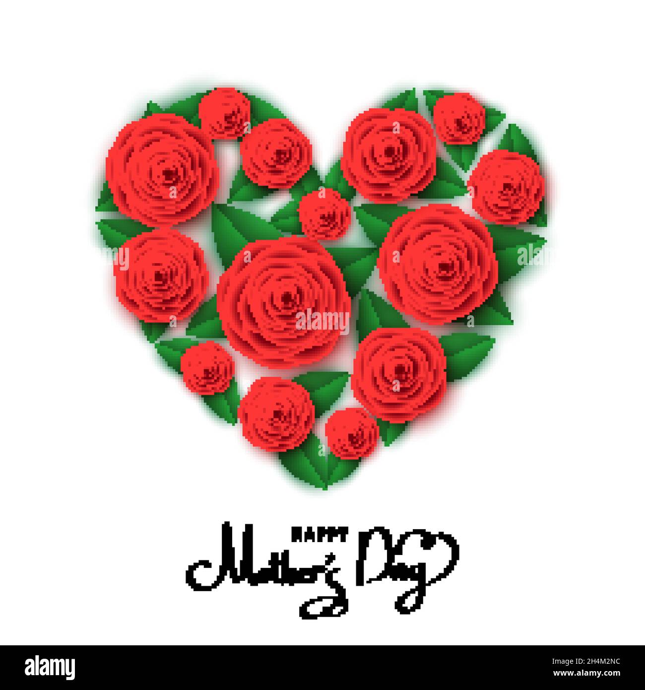 Happy mother's day greeting card template with heart of red roses, hand ...