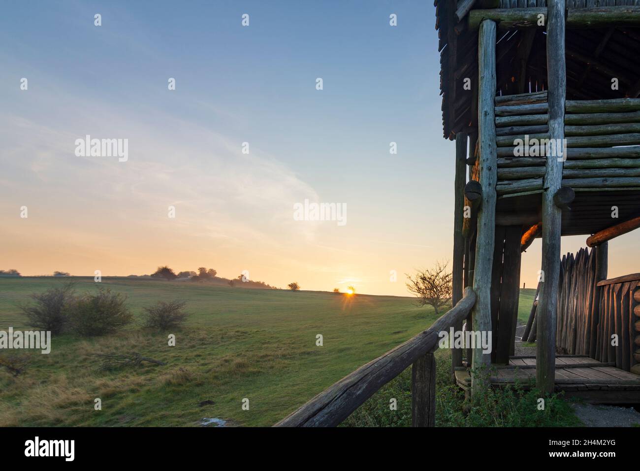 Hainburg an der Donau: mountain Braunsberg at sunrise, fog, replica of ...