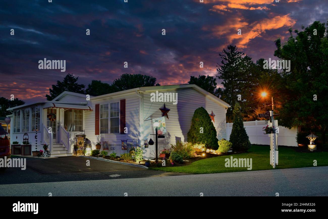 Mobile, Manufactured, Modular, Prefabbed Home as Seen at Dusk with ...
