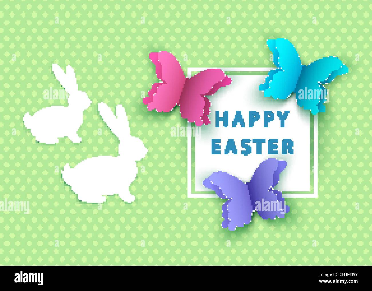 Happy easter background with paper butterfly and bunny. Spring. Vector ...