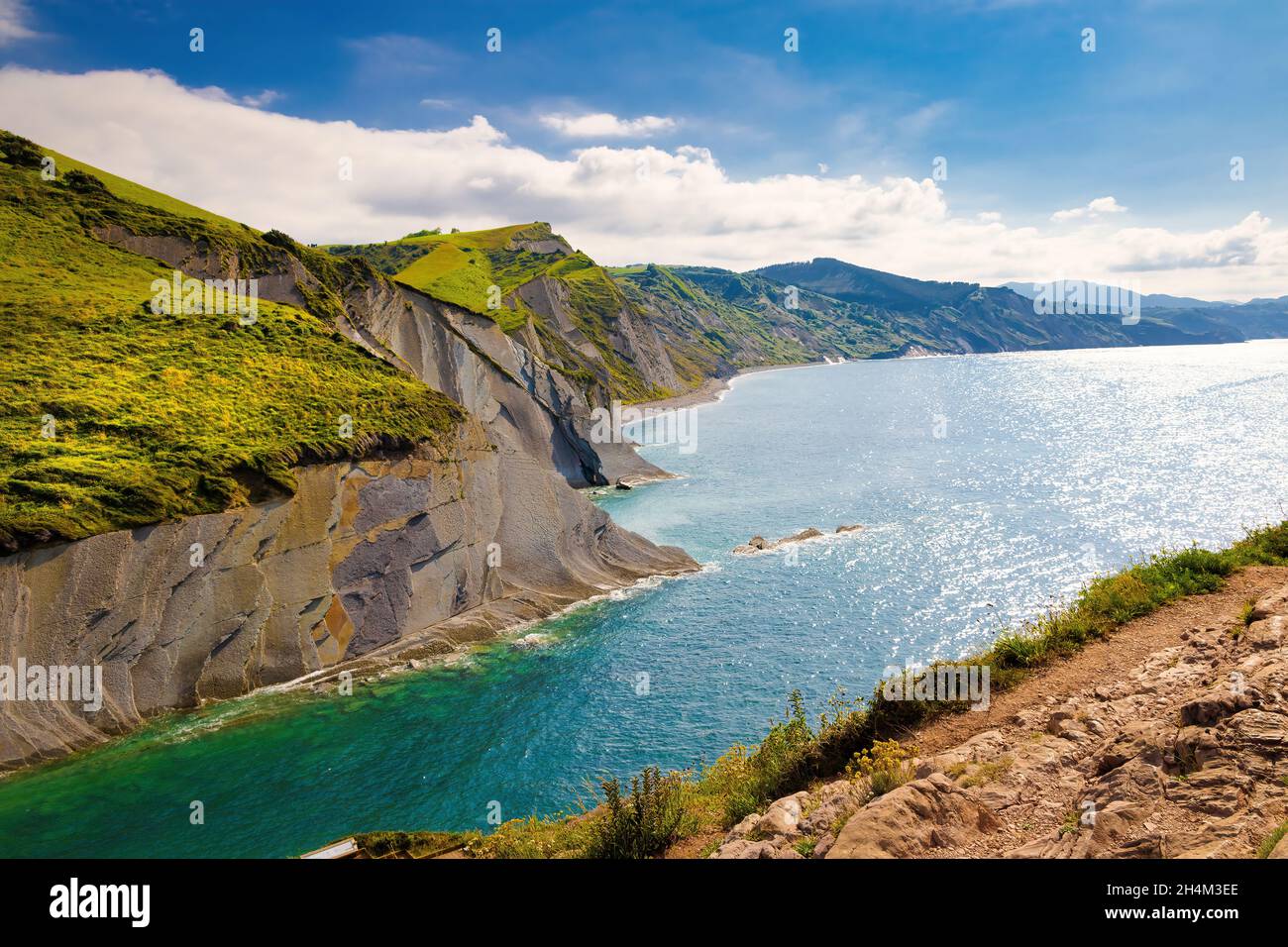 Panoramic view of the western cliff of the Zumaya coast from one of the ...
