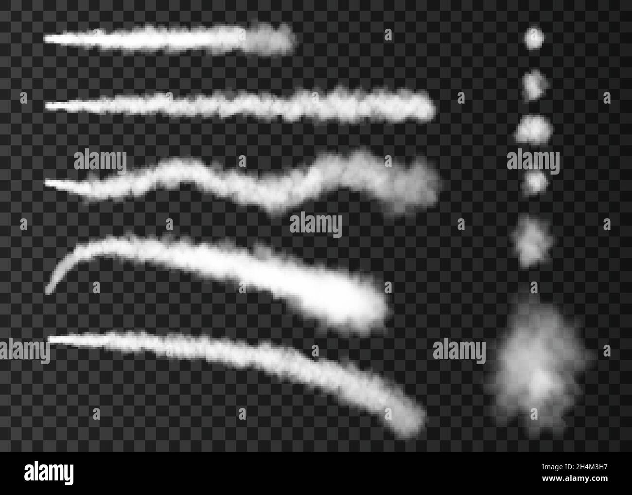 White smoke. Plane track isolated on transparent background. Realistic ...