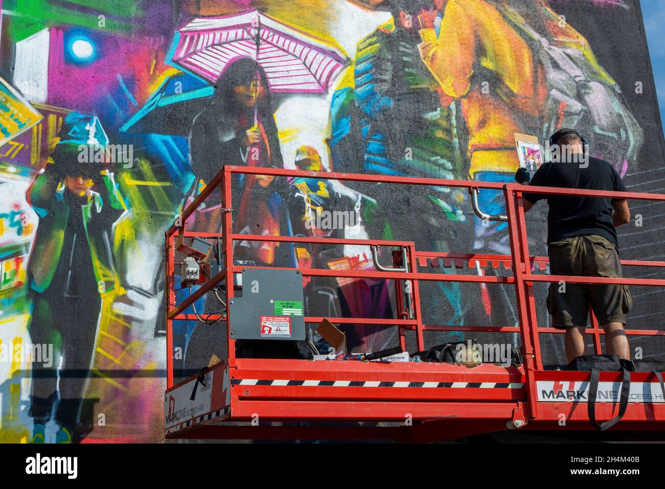 Japanese street scene graffiti art piece, titled Akihabara, being ...