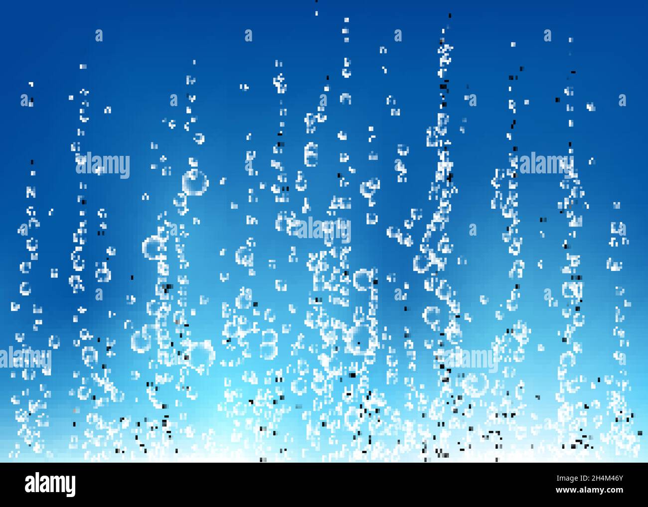 Underwater fizzing air, water or oxygen bubbles on blue background ...