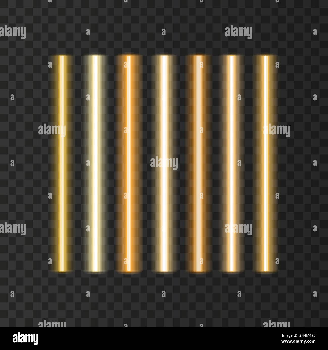 Golden laser beams set isolated on transparent background. Gold neon ...