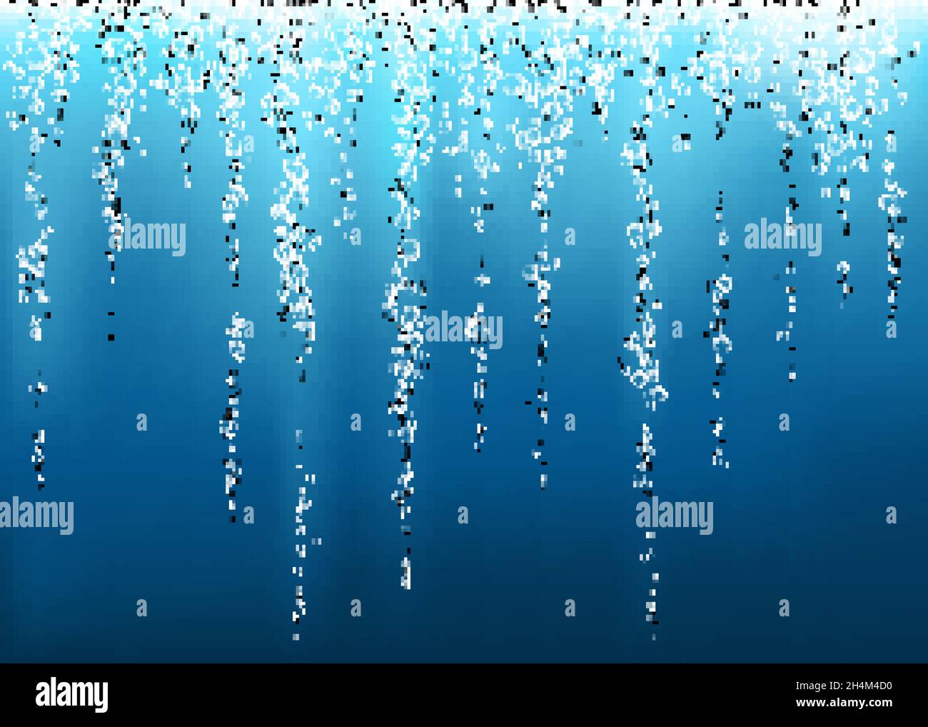 Underwater fizzing air, water or oxygen bubbles on blue background ...