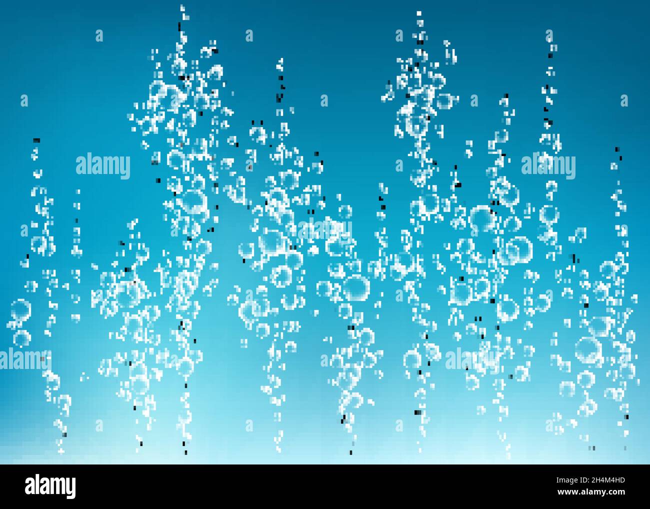 Underwater fizzing air, water or oxygen bubbles on blue background ...