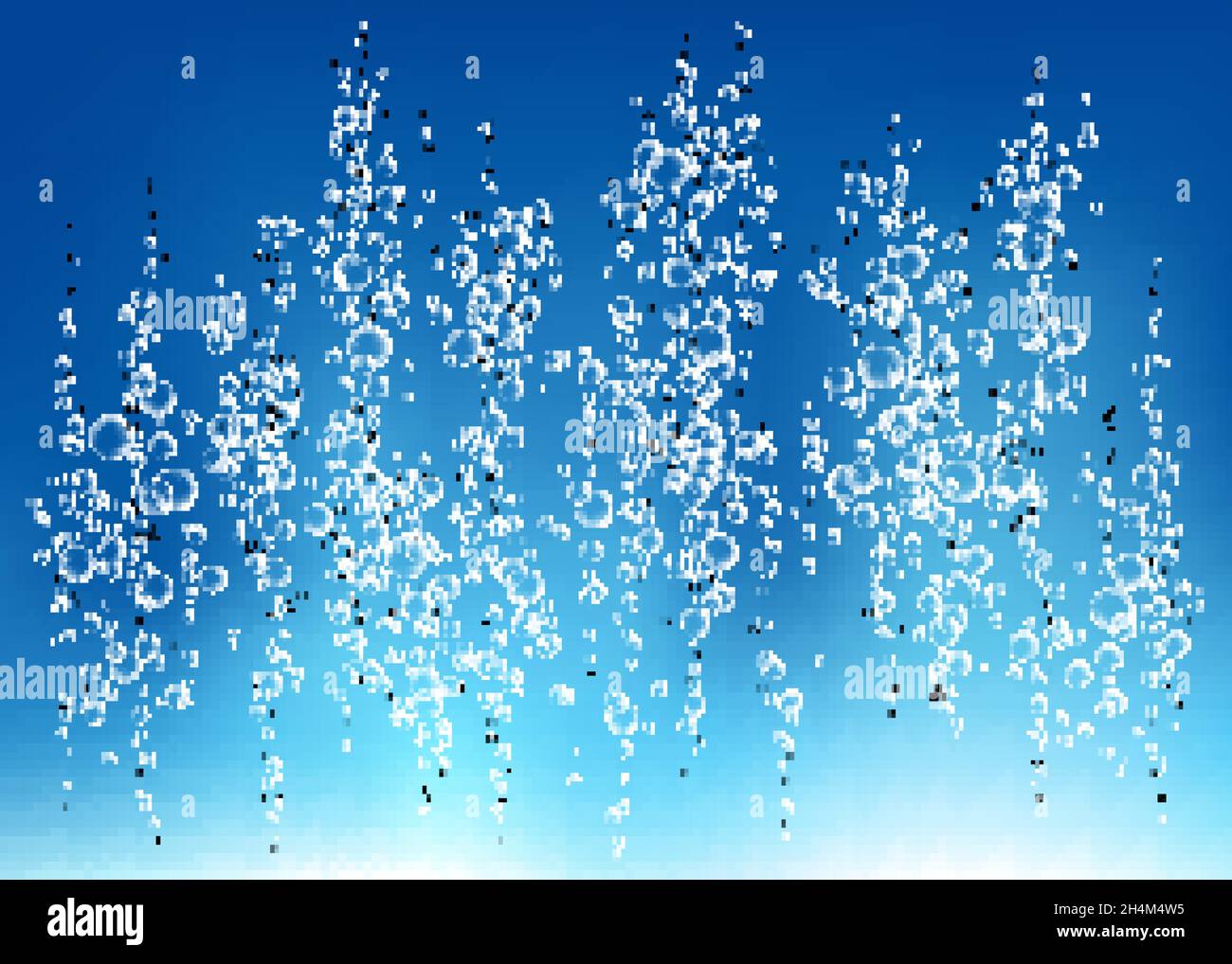 Underwater fizzing air, water or oxygen bubbles on blue background ...