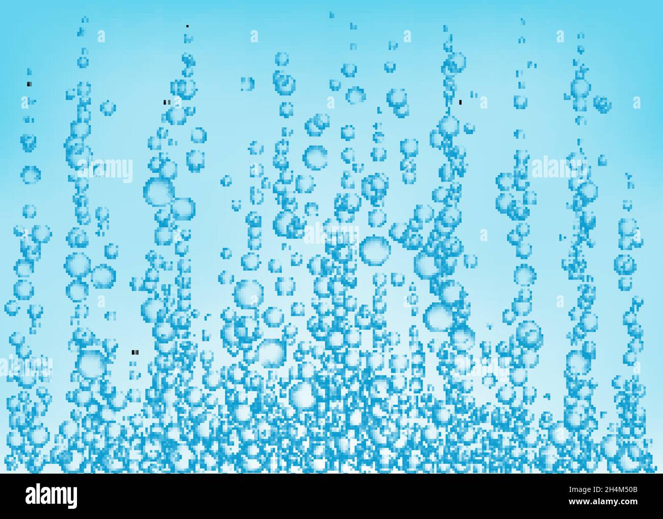 Underwater fizzing air, water or oxygen bubbles on blue background ...