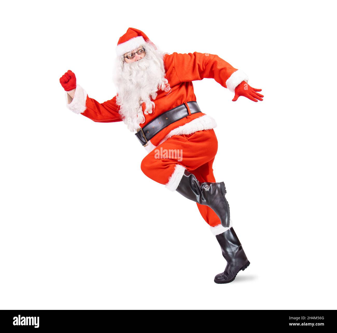 Santa Claus starts his run, isolated on a white background Stock Photo ...