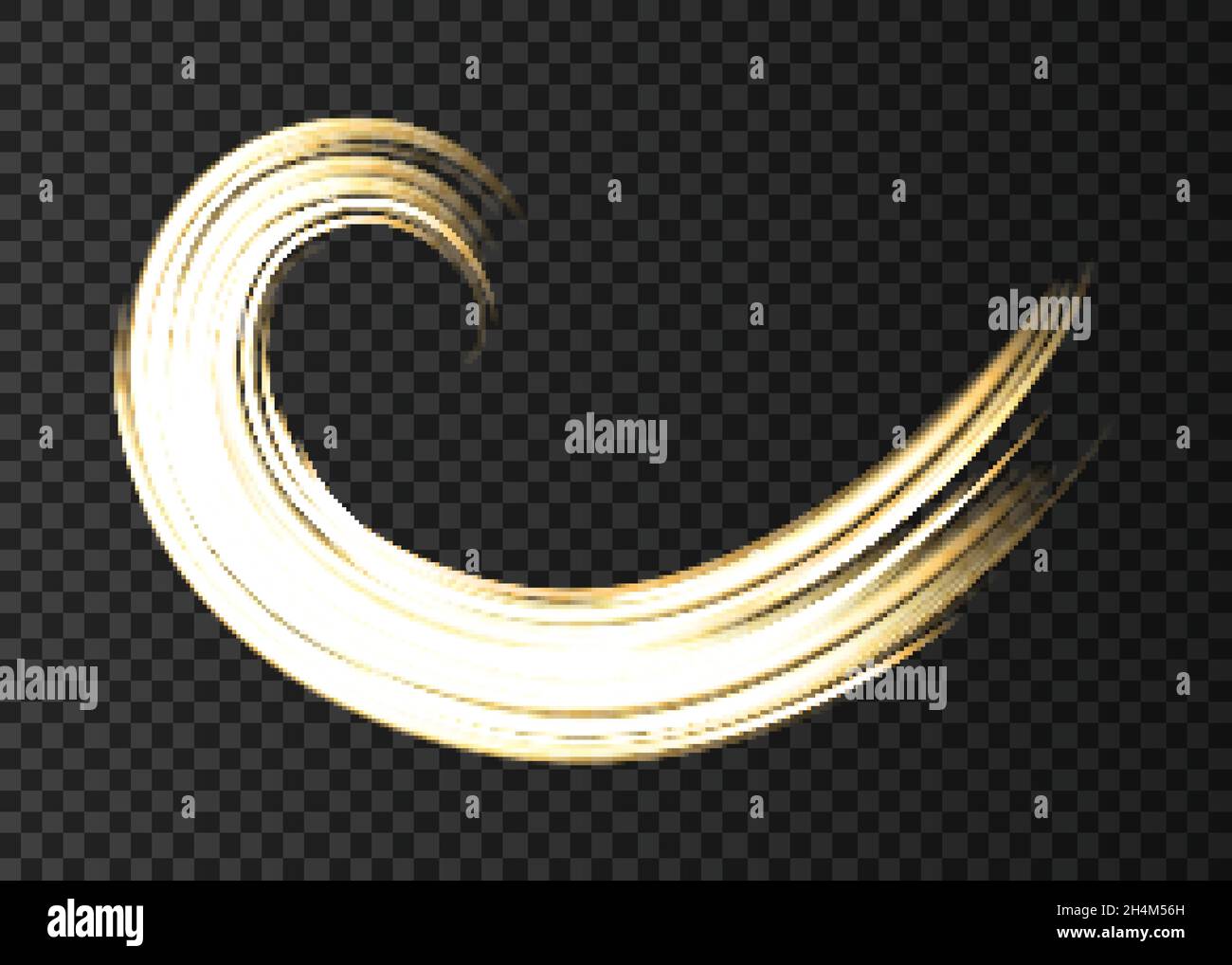 Gold neon wave lights effects isolated on black transparent background ...