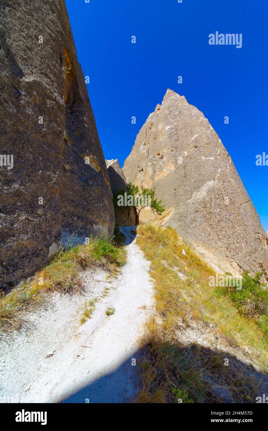 Fairy Chimneys around the Goreme town in Cappadocia Turkey. Peri ...