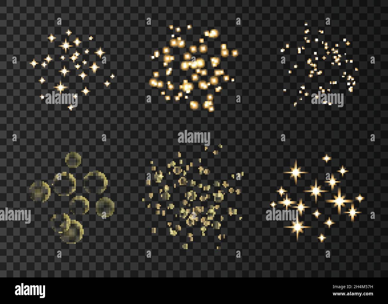 Gold neon circles and stars lights effects isolated on black ...