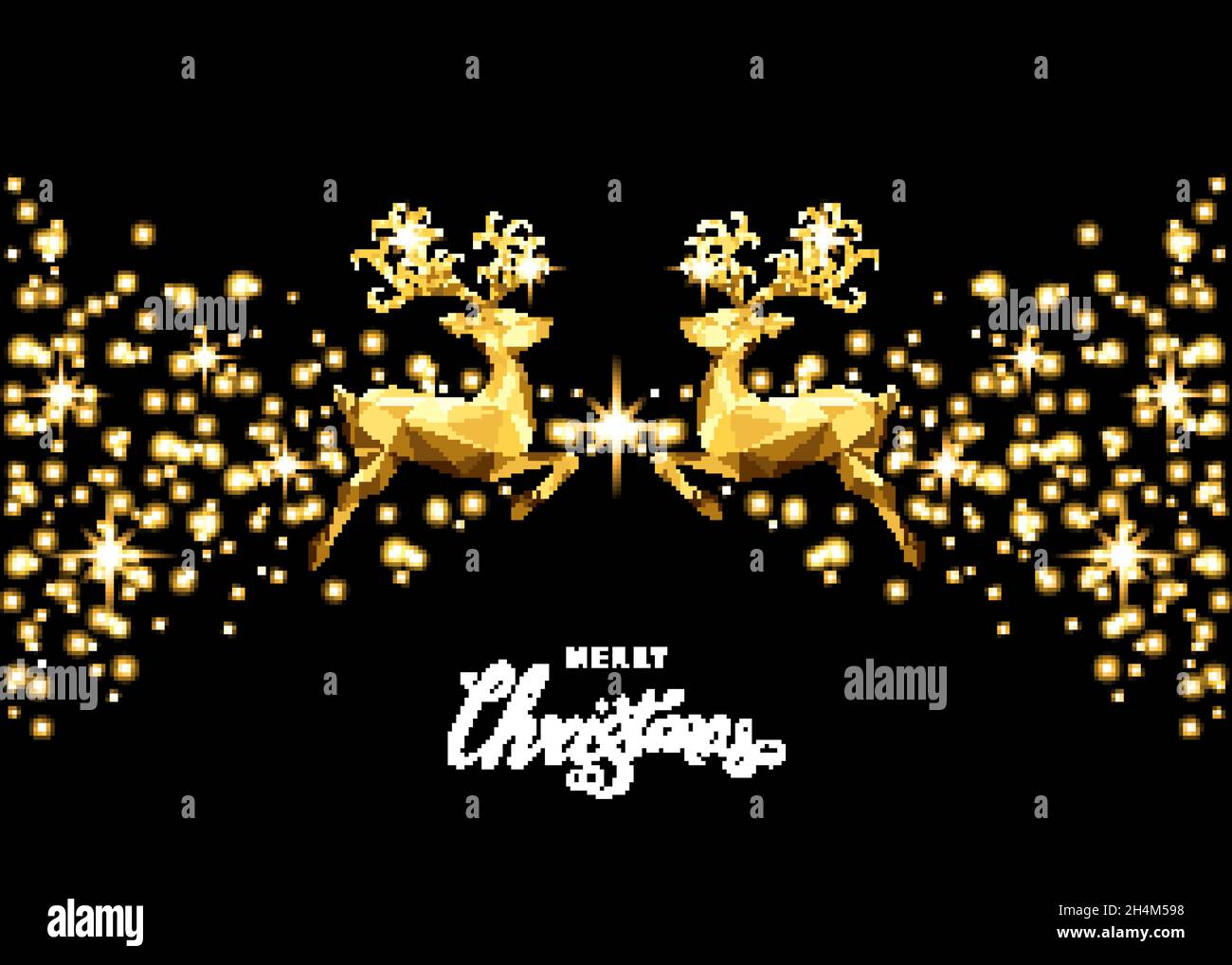 Christmas golden decoration with jumping reindeer, flare and glowing ...