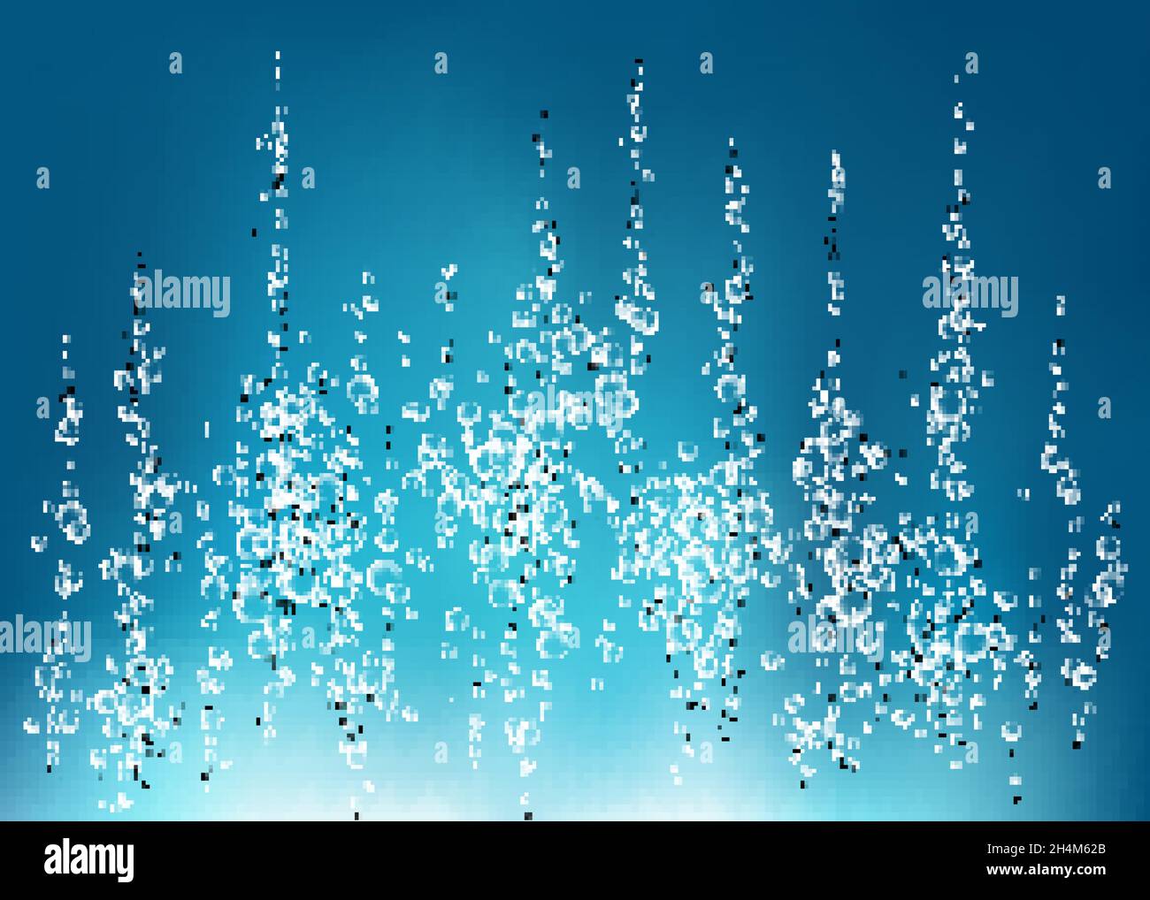 Underwater fizzing air, water or oxygen bubbles on blue background ...
