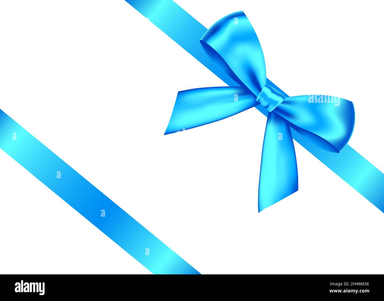 Blue realistic gift bow with horizontal ribbon isolated on white ...
