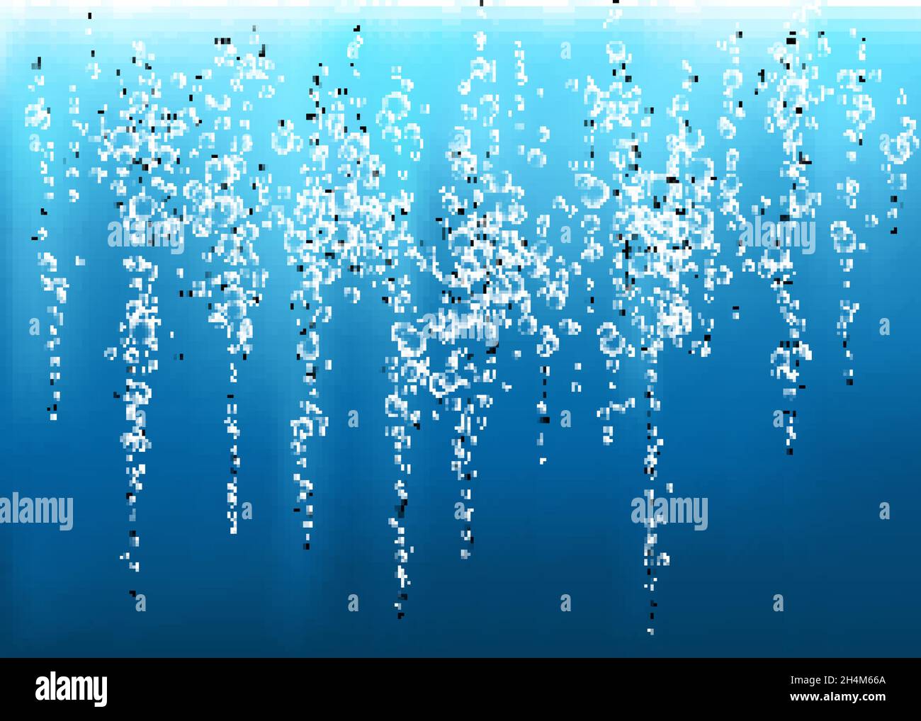 Underwater fizzing air, water or oxygen bubbles on blue background ...