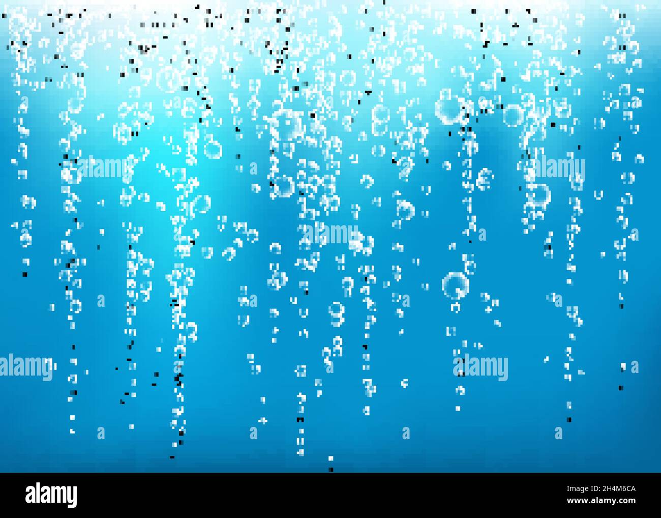 Underwater fizzing air, water or oxygen bubbles on blue background ...