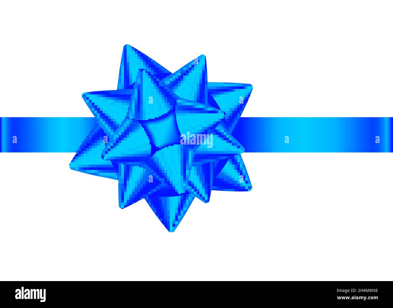 Blue realistic gift bow with horizontal ribbon isolated on white ...