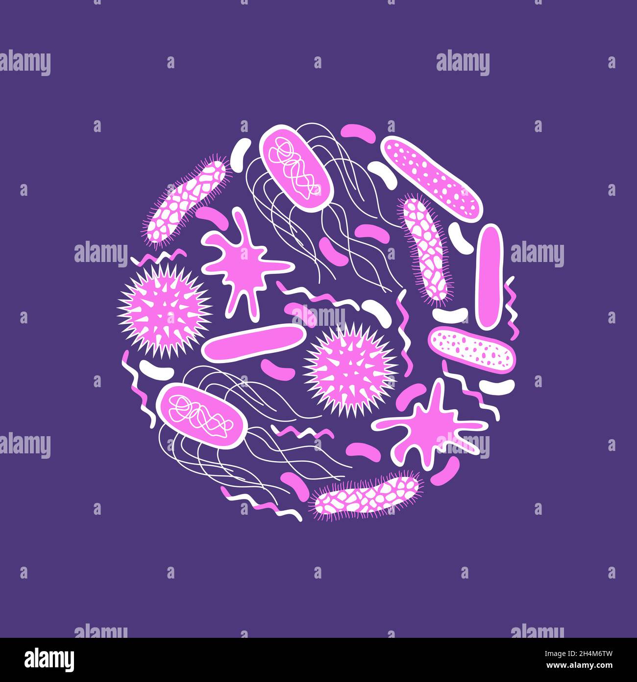 Germs and bacteria icons set isolated on purple background. Shape of ...