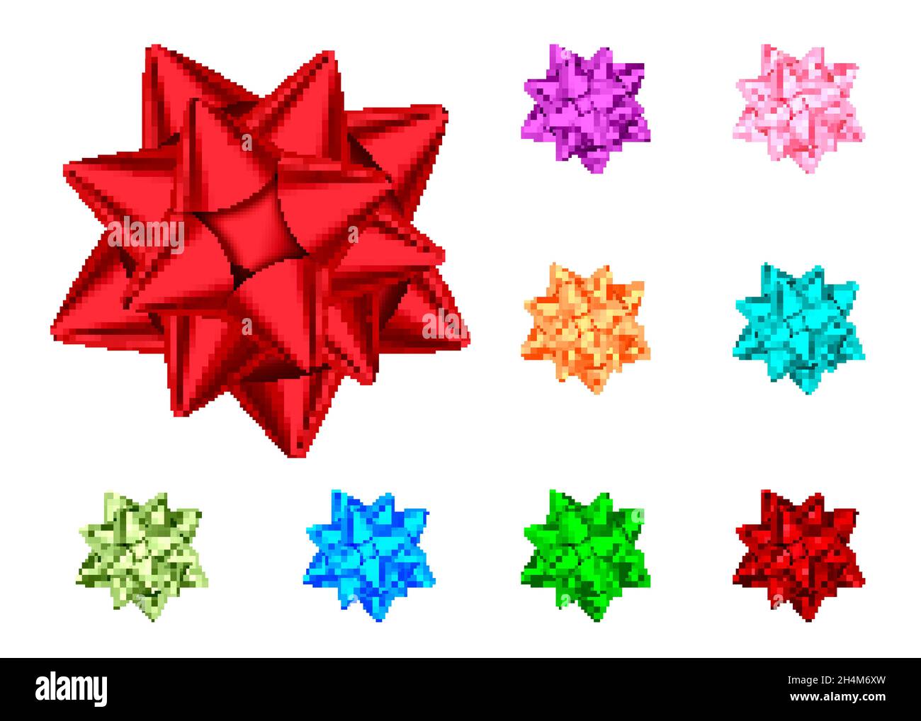 Blue, red, green, pink, orange, purple gift bow isolated on white ...