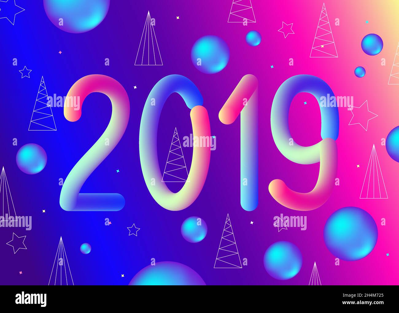 2019 New Year abstract fluid background in trendy holographic ultra ...