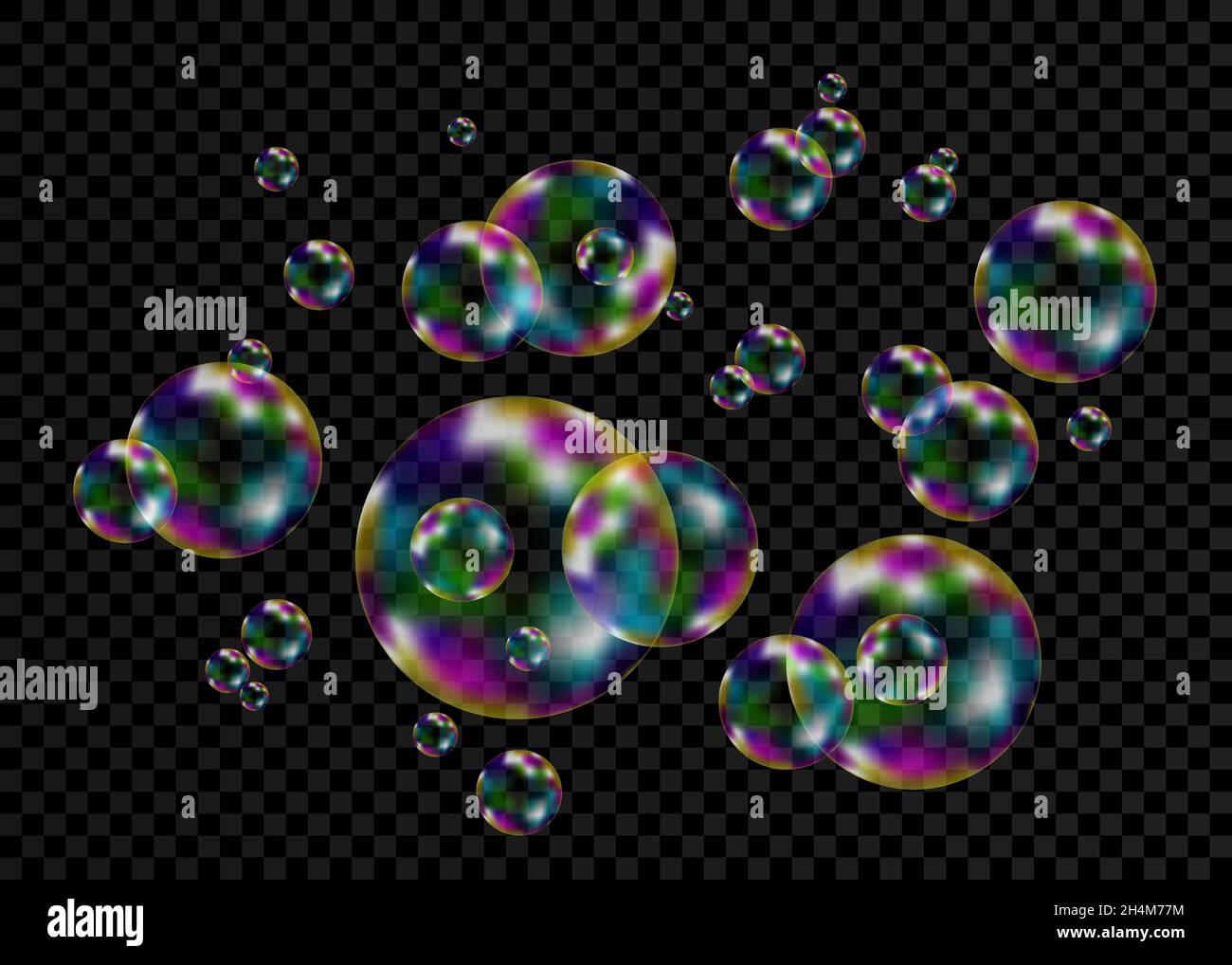 Set of realistic transparent colorful soap bubbles with rainbow ...