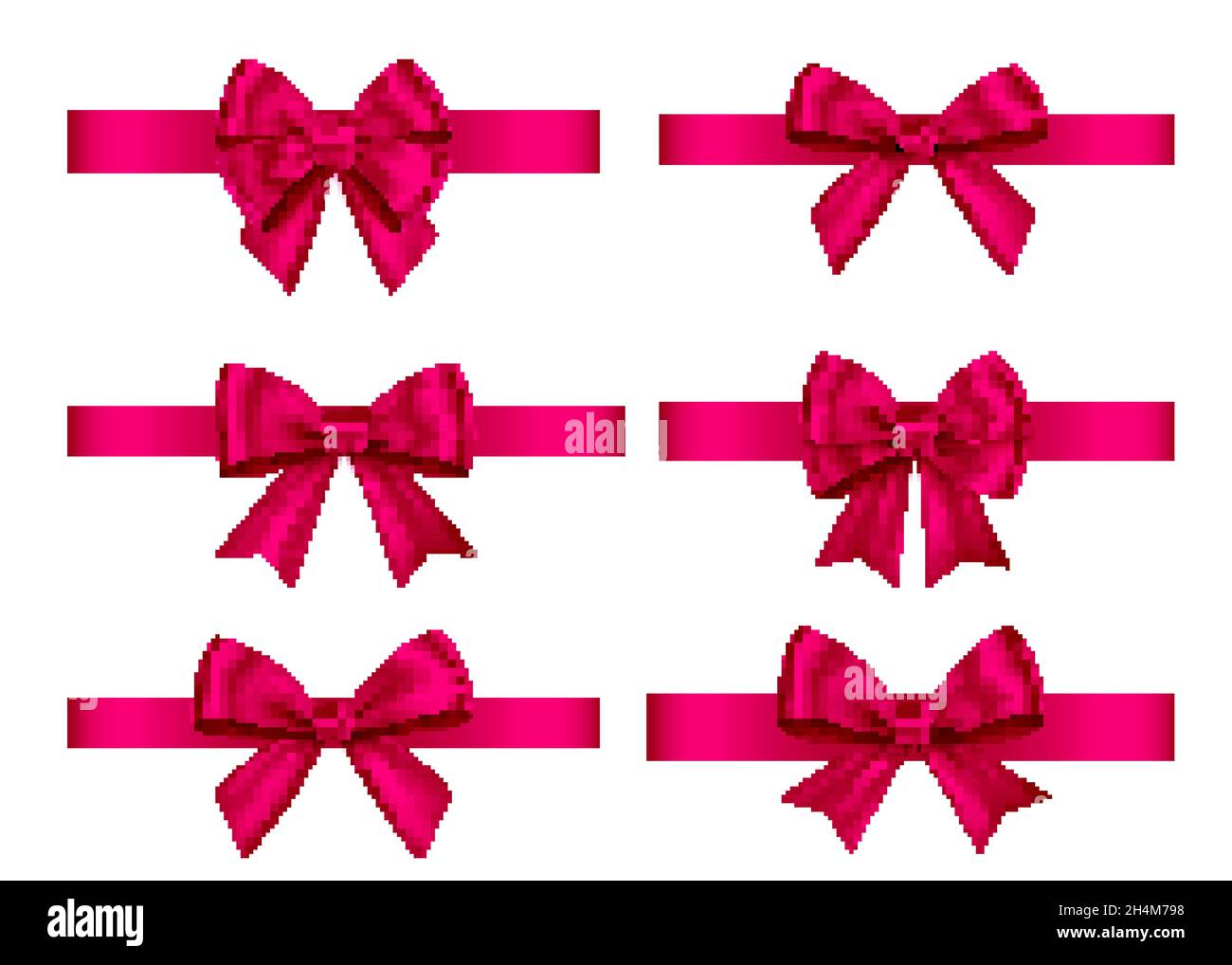 Pink gift bows set isolated on white background. Christmas, New Year ...