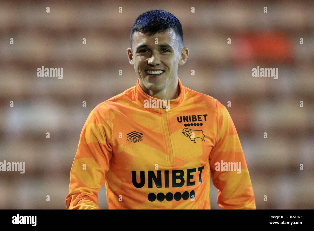 Jason Knight #38 of Derby County during the pre match pitch inspection ...