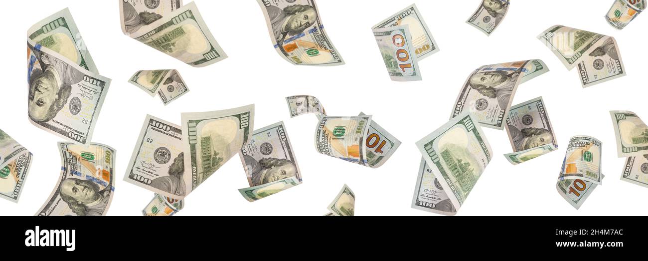 Money is falling from the sky. Isolate on falling white banknotes. One ...