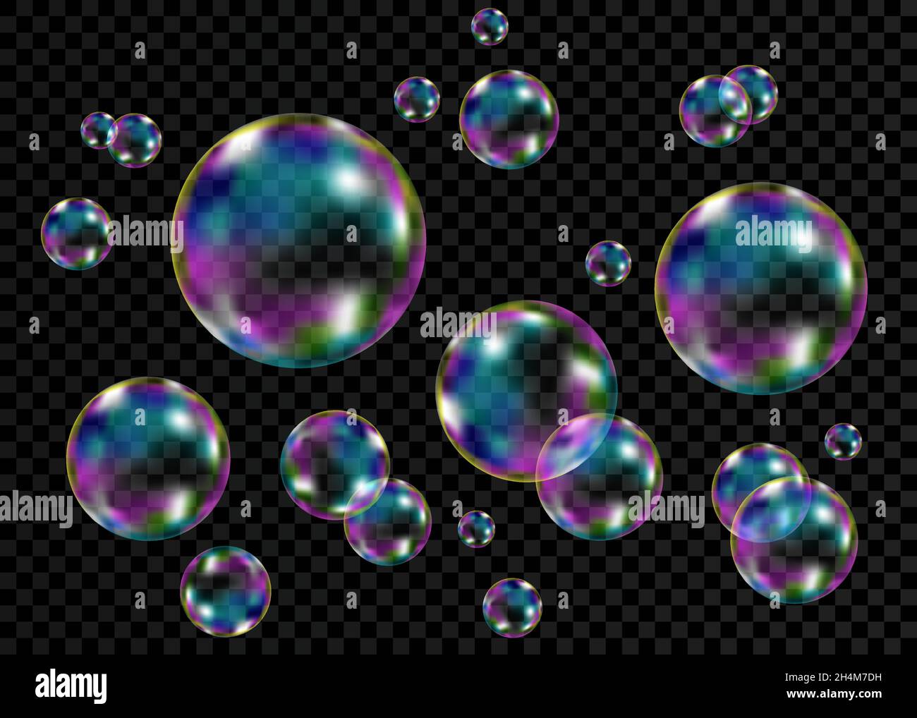 Set of realistic transparent colorful soap bubbles with rainbow ...
