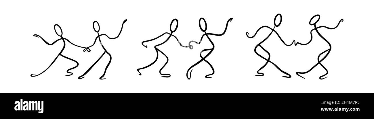 Stick figures collection. Hand drawn dancing couples isolated on white ...