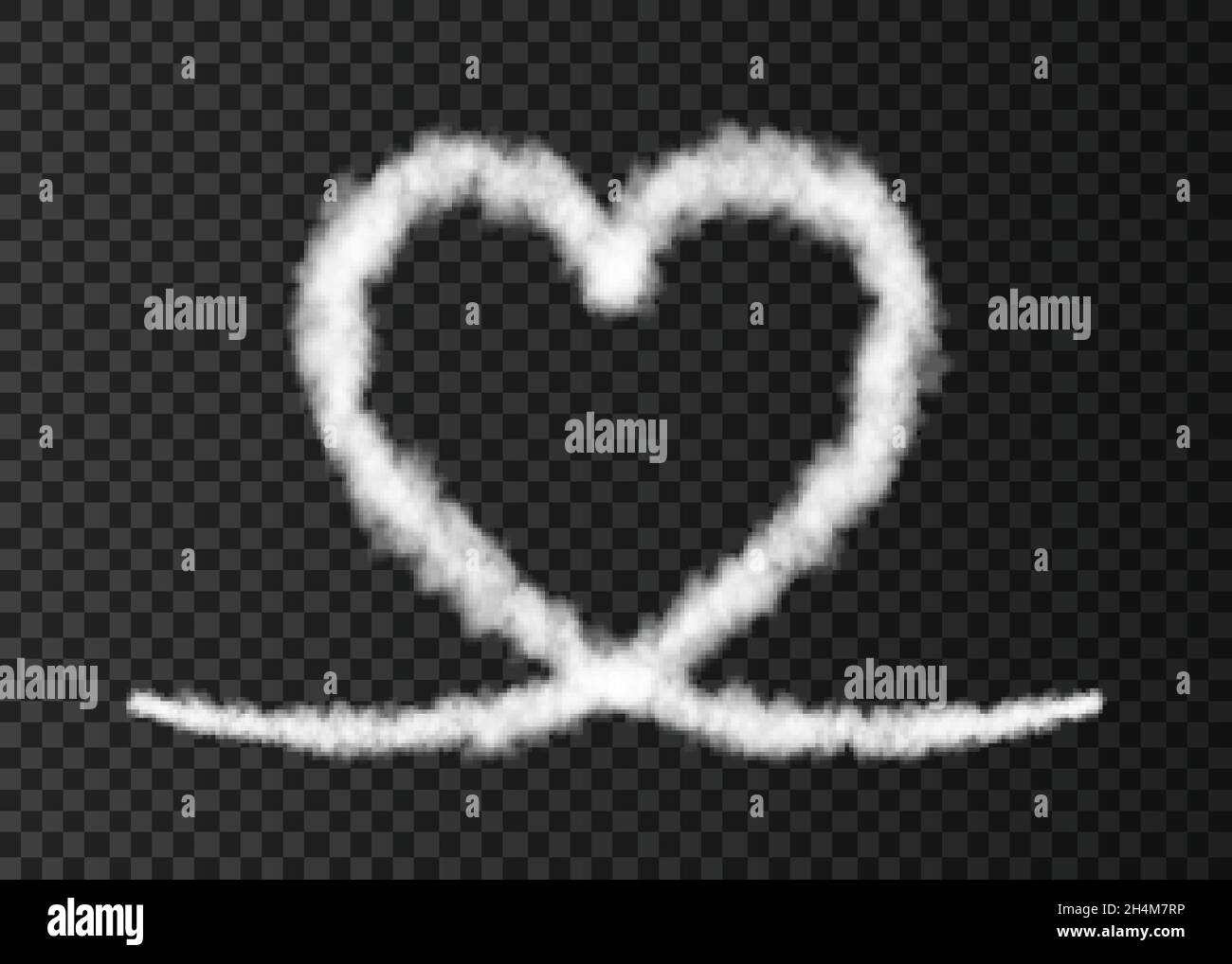 White smoke plane heart trail isolated on transparent background. Love ...