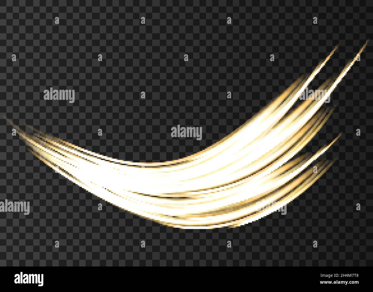 Gold neon wave lights effects isolated on black transparent background ...