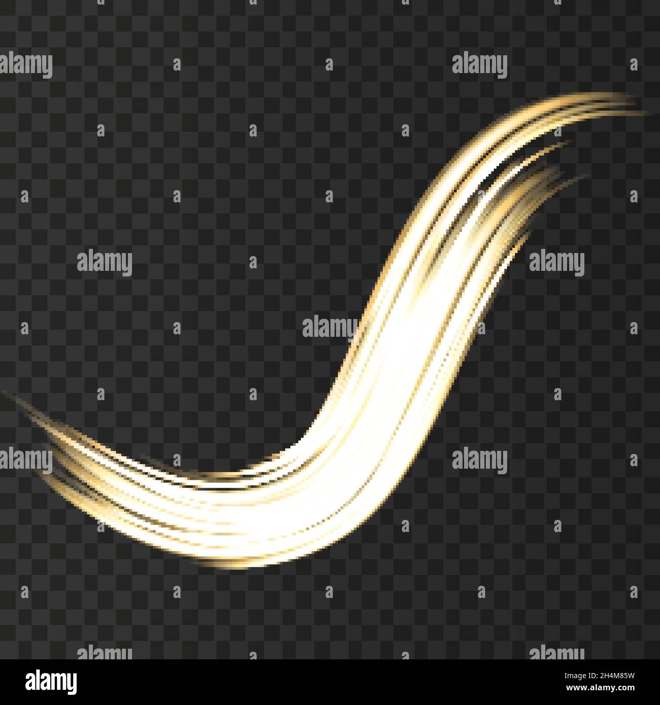 Gold neon wave lights effects isolated on black transparent background ...