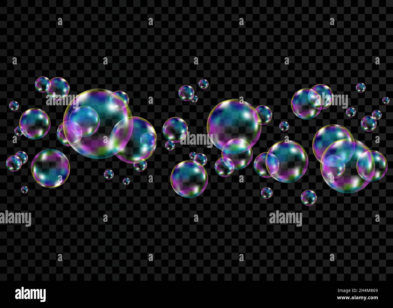 Set of realistic transparent colorful soap bubbles with rainbow ...