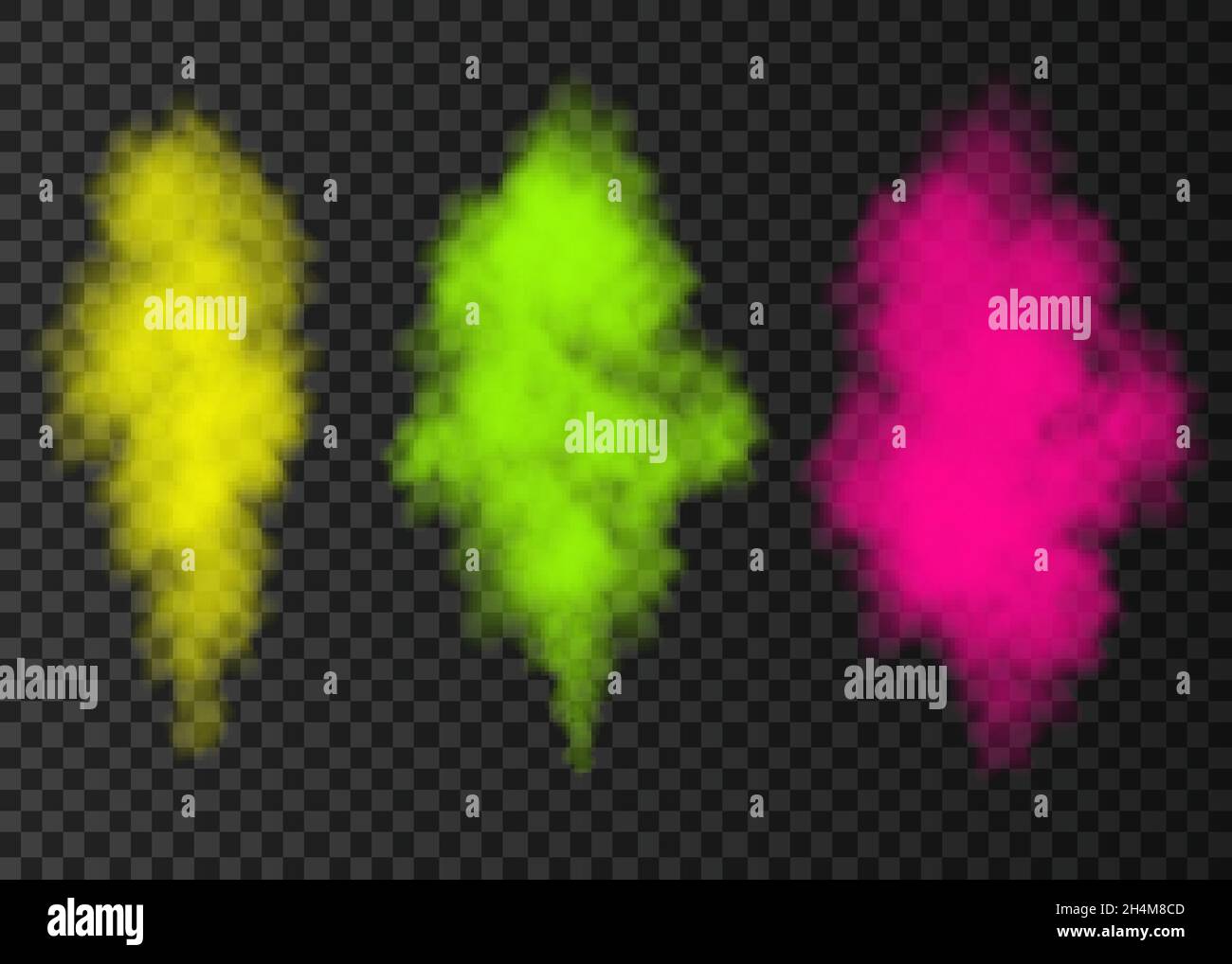 Yellow, green, pink smoke burst isolated on transparent background ...