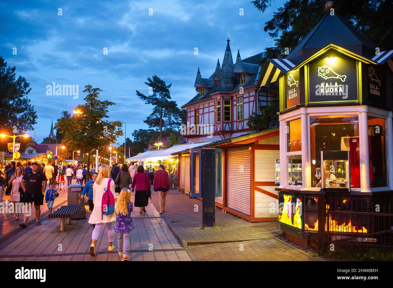August 15, 2017 village of Palanga, Lithuania, Evening street in the ...