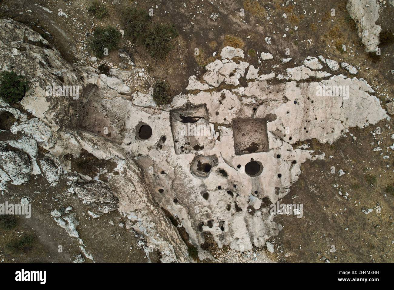 An aerial view of the discovered 2,700-year-old wine press excavated at ...