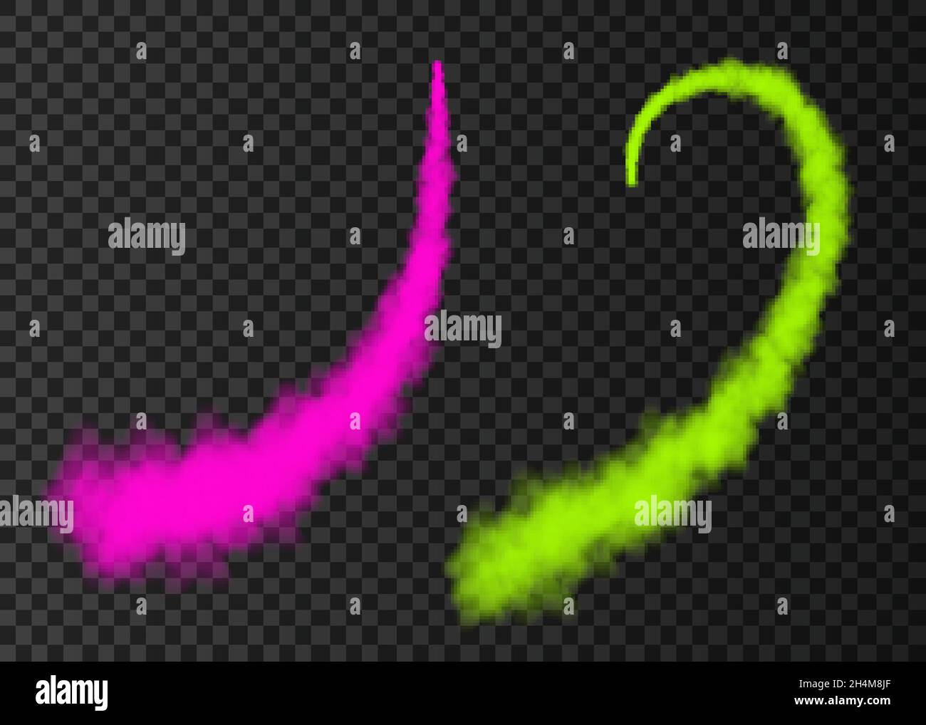 Color smoke from space rocket launch. Green, pink foggy plane trail ...