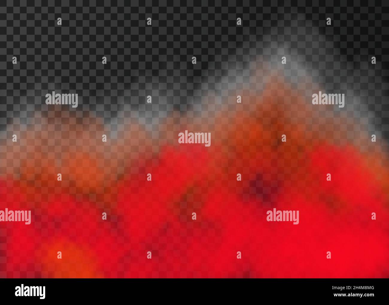 Red fire and white smoke isolated on transparent background. Steam ...