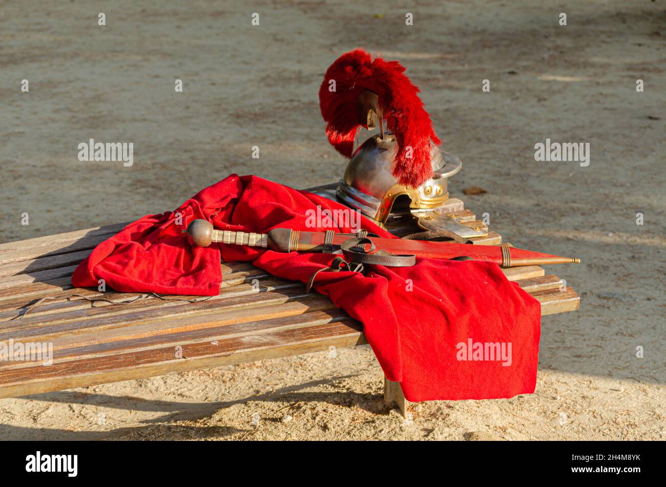 Weapons of a roman legionnaire, city of Chaves. Northern Portugal Stock ...