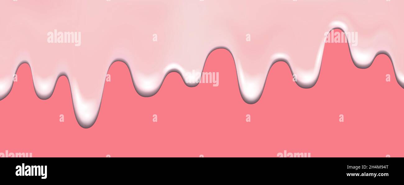 Dripping pink creamy liquid, donut, yogurt with jam, ice cream ...