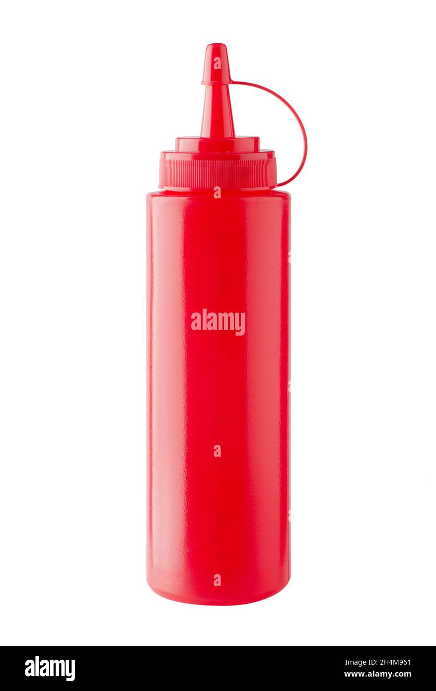 Red plastic bottle of tomato ketchup isolated on white background with ...