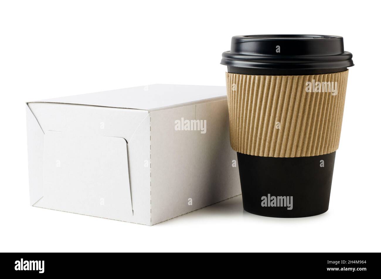 Disposable paper cup with plastic lid and cardboard box mock up ...