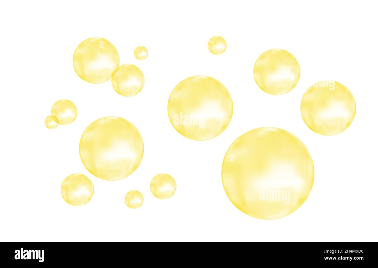 Set of realistic glossy gold bubbles isolated on white background ...