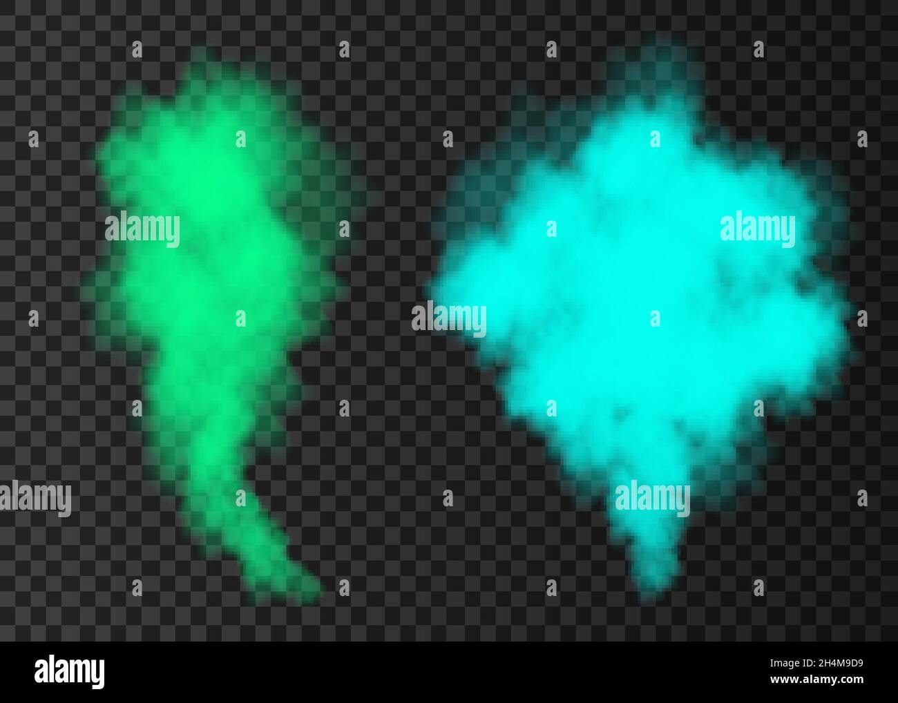 Blue, green smoke burst isolated on transparent background. Color steam ...
