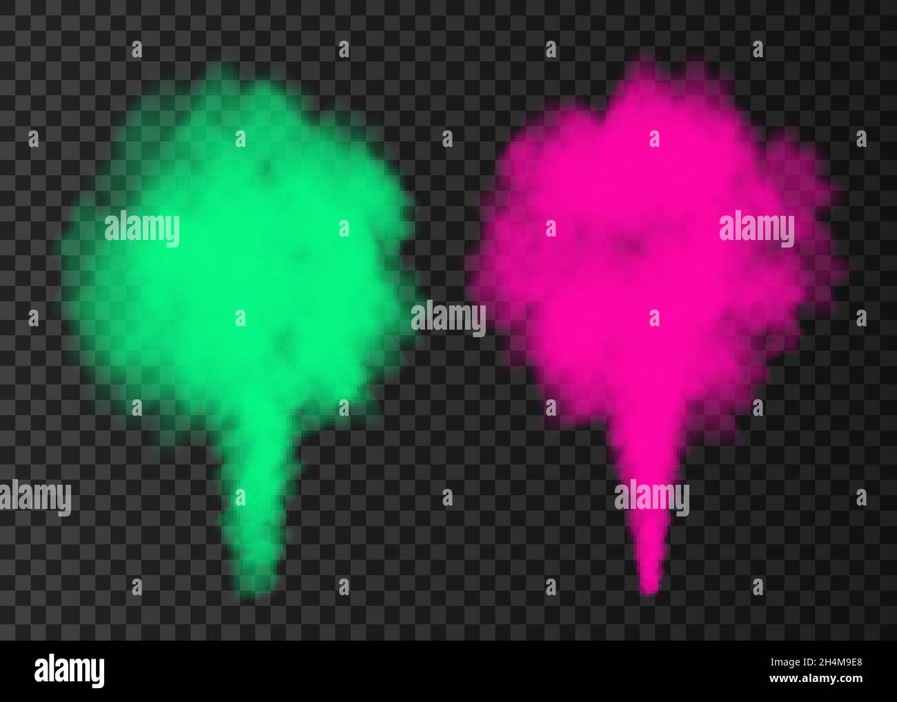 Green, pink smoke burst isolated on transparent background. Color steam ...