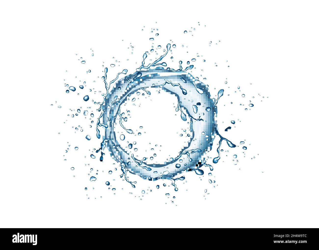 Blue circle water splash and drops isolated on white background. Pure ...